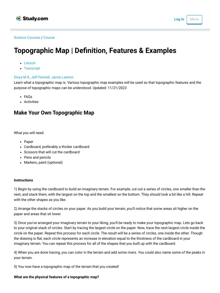 Topographic Map - Definition, Features & Examples - Lesson | PDF ...