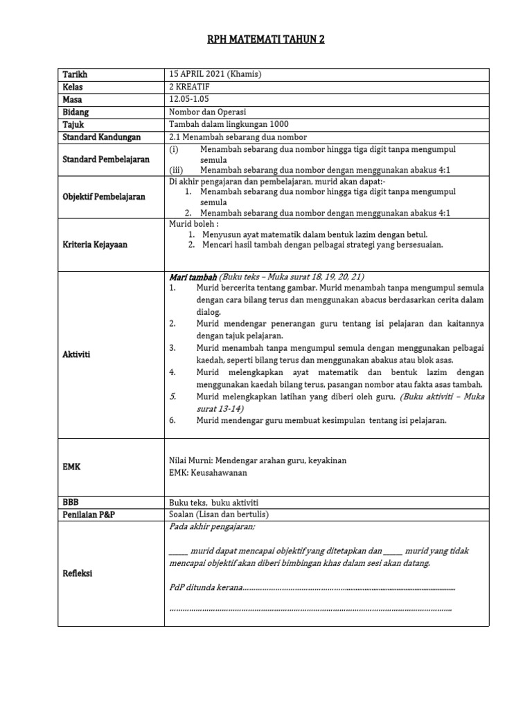 Tambah Nombor Hingga 1000 | PDF