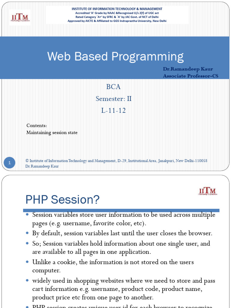 Web Based Programming: BCA Semester: II L-11-12 | PDF | Http Cookie | Php