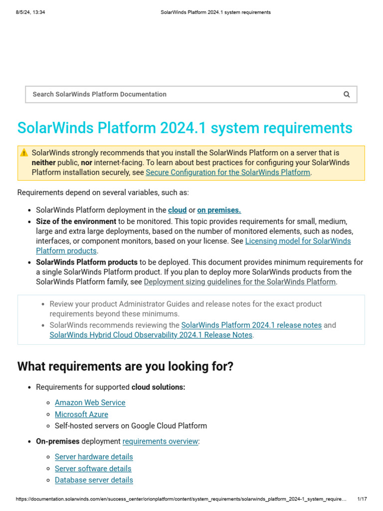 SolarWinds Platform 2024.1 System Requirements NPM | PDF | Port ...