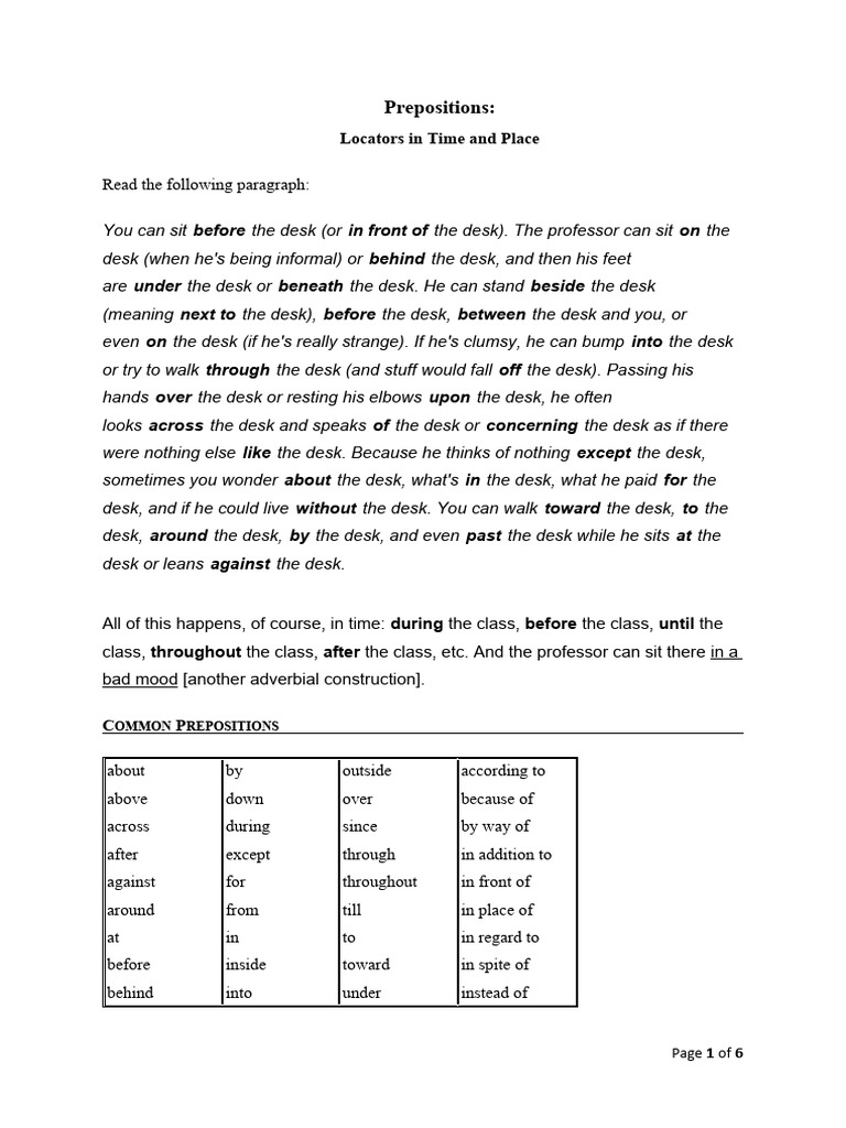 Prepositions | PDF | Preposition And Postposition | Word