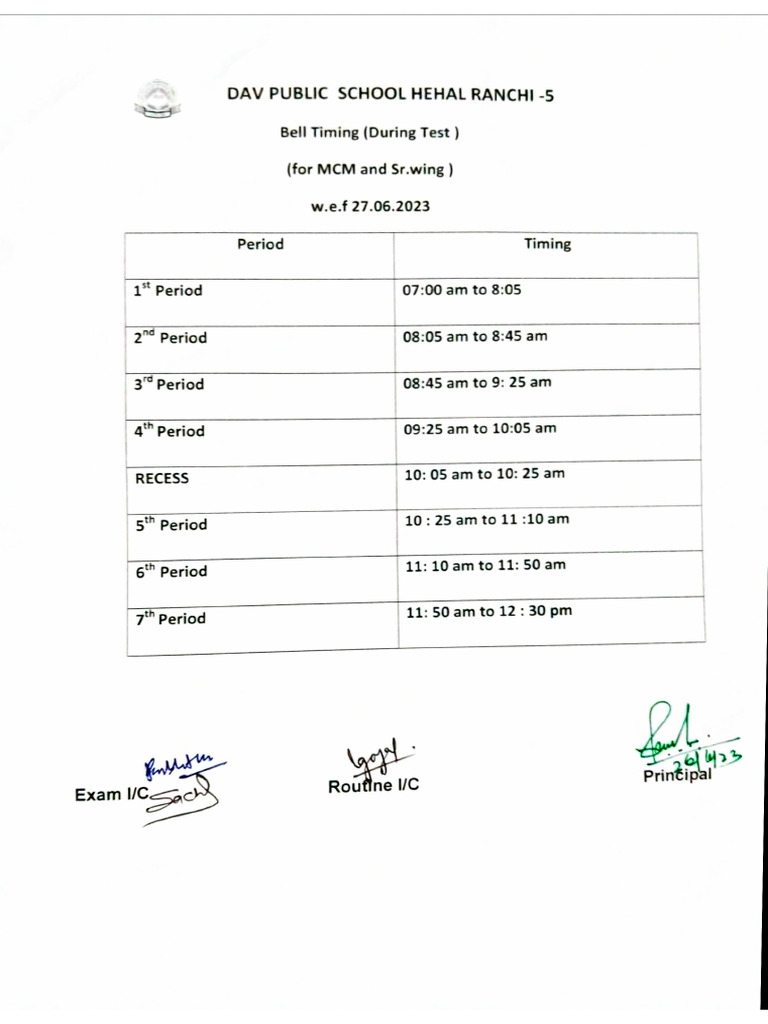 Bell Timing Wef 26.06.2023 | PDF