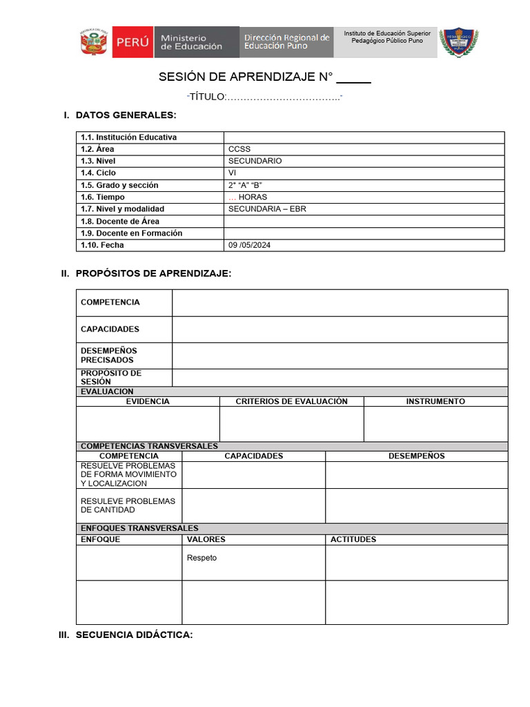 Sesión de Aprendizaje Modelo-Prac-2024 | PDF | Evaluación | Maestros