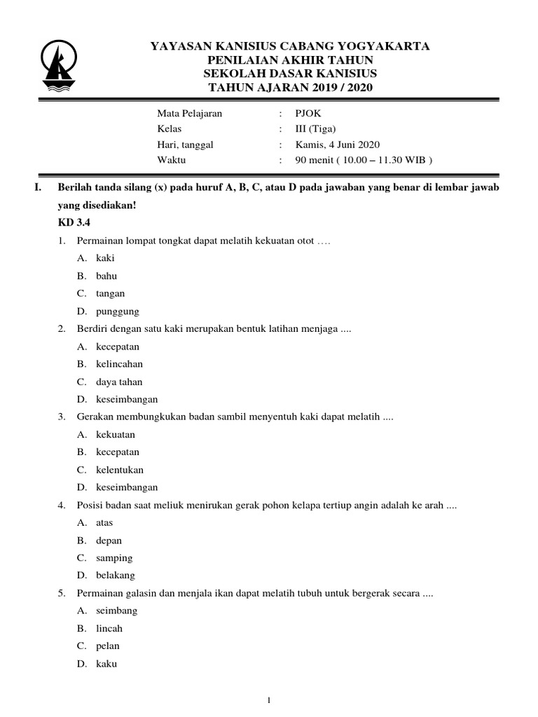 SOAL PAT PJOK Kelas 3 | PDF