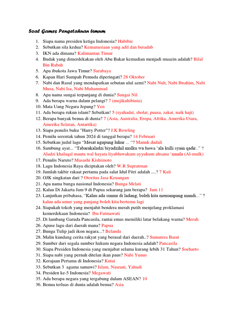 Soal Games Pengetahuan Umum | PDF | Politik