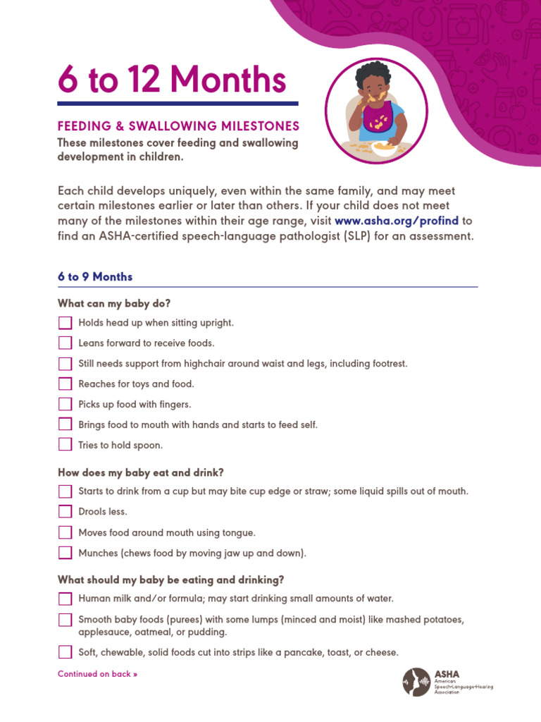 Feeding and Swallowing Milestones 6 To 12 Months | PDF | Foods
