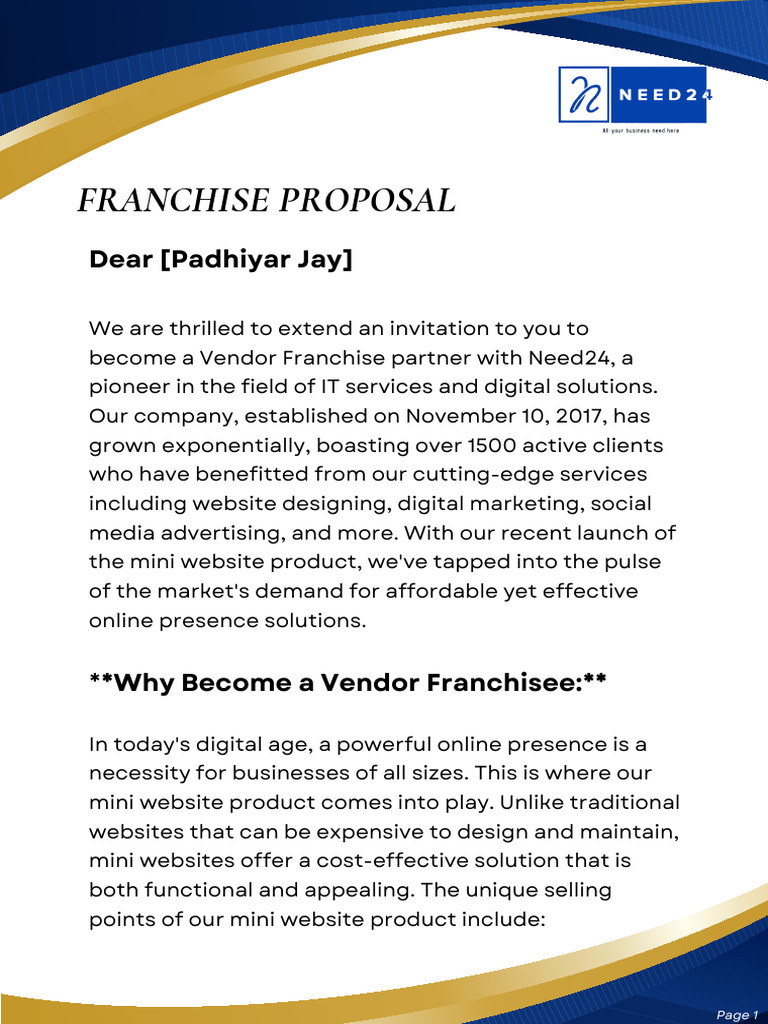 Padhiyar Jay Vendor Franchise Proposal | PDF | Franchising | Business