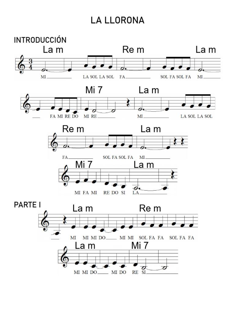 La Llorona Melodía Principal Con Acordes | PDF
