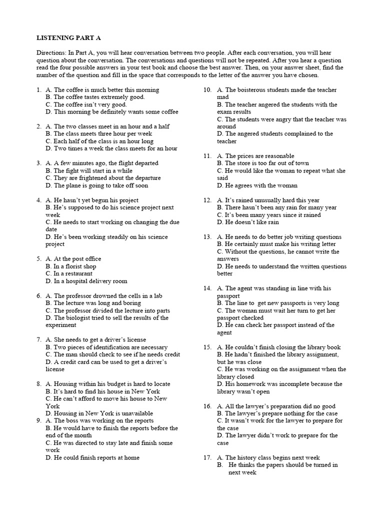 LISTENING PART A Exe1 | PDF