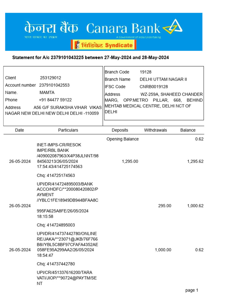 Canara Statement 2024-05-28 | PDF