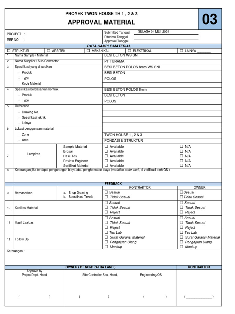 Approval Material Besi 8 | PDF