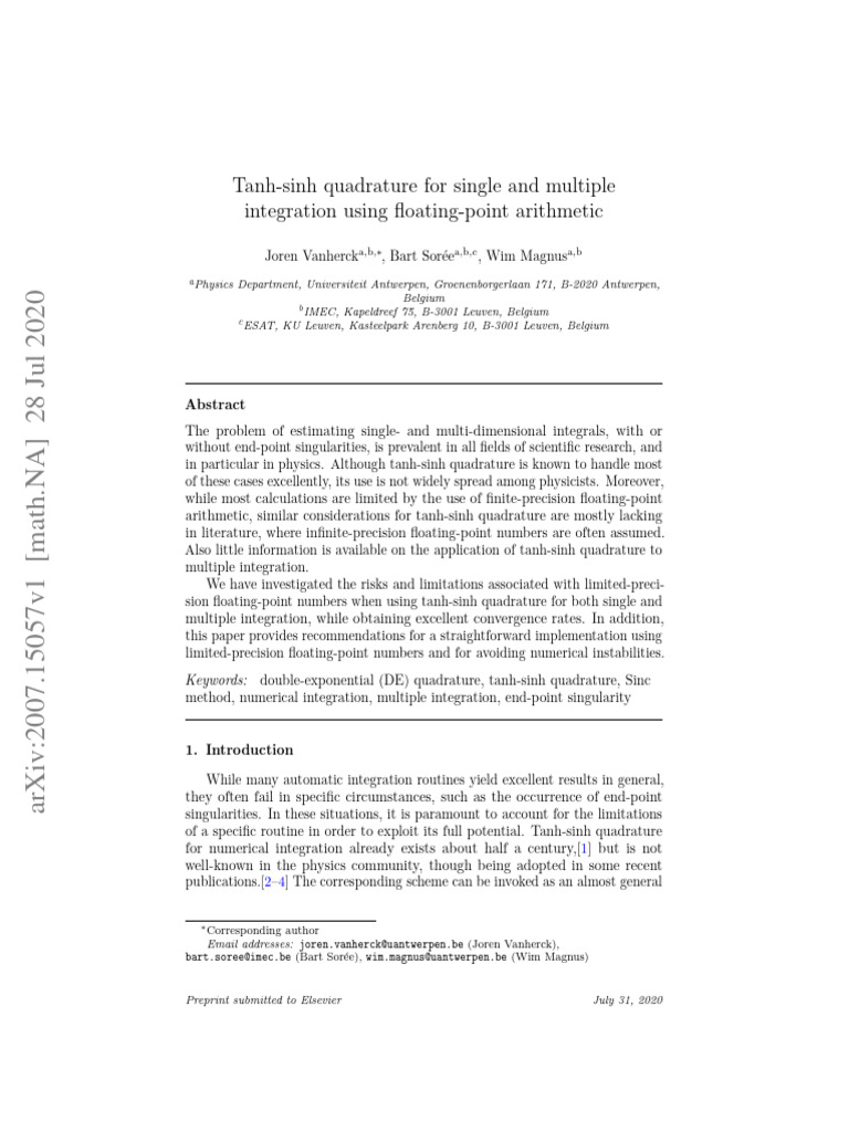 Tanh-Sinh Quadrature for Integration | PDF | Integral | Function ...