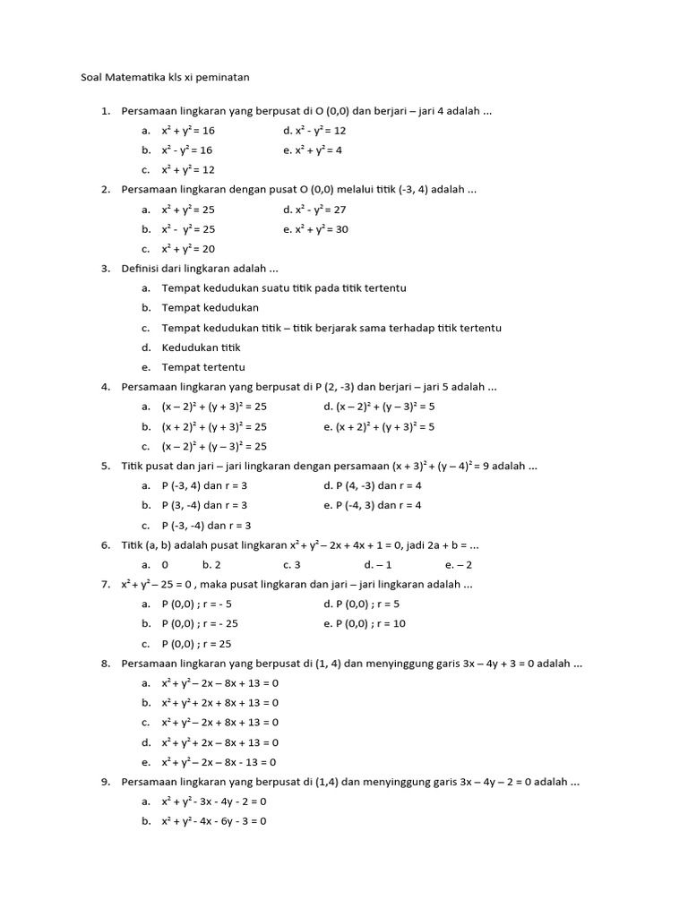 Soal PG Matematika Kls Xi Peminatan | PDF