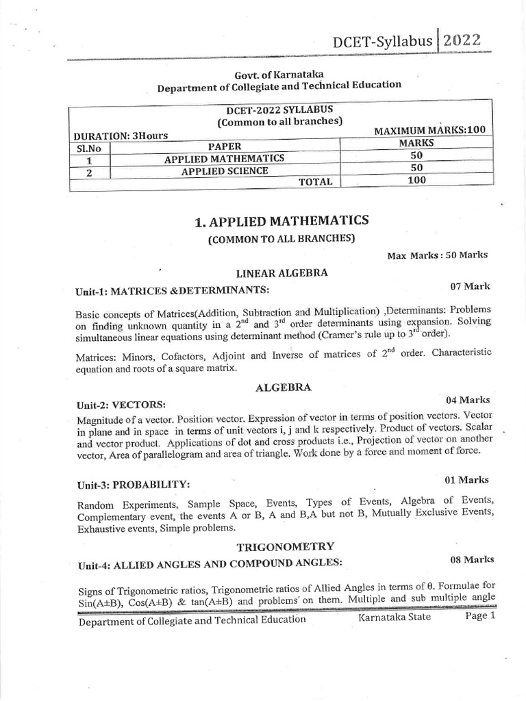 Diploma Math Question Paper | PDF