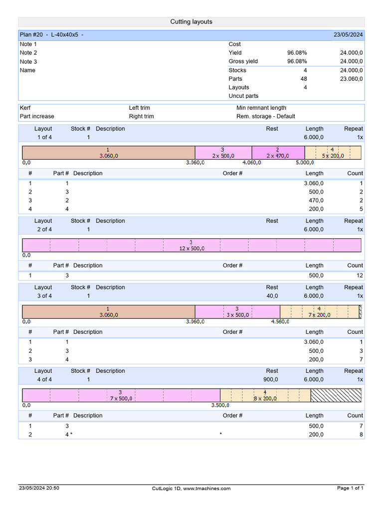 Cutting Layouts L 40x40 Pdf