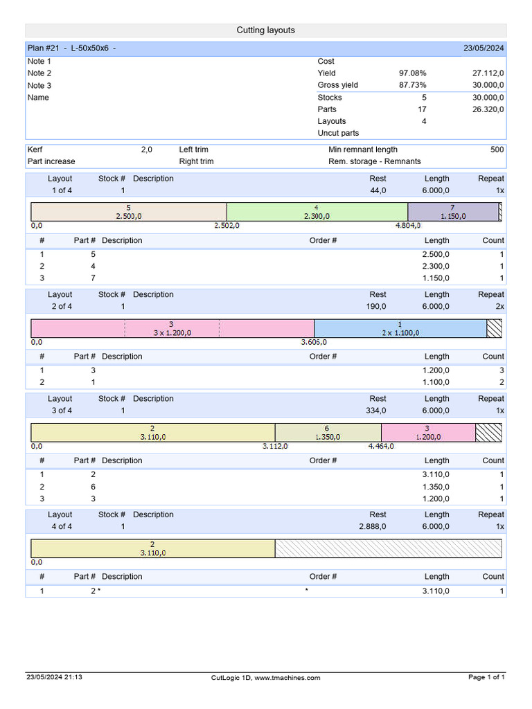 Cutting Layouts L-50x50 | PDF