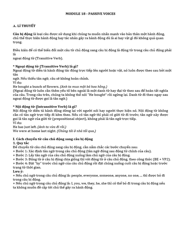 Chuyên đề 18 - PASSIVE VOICES | PDF
