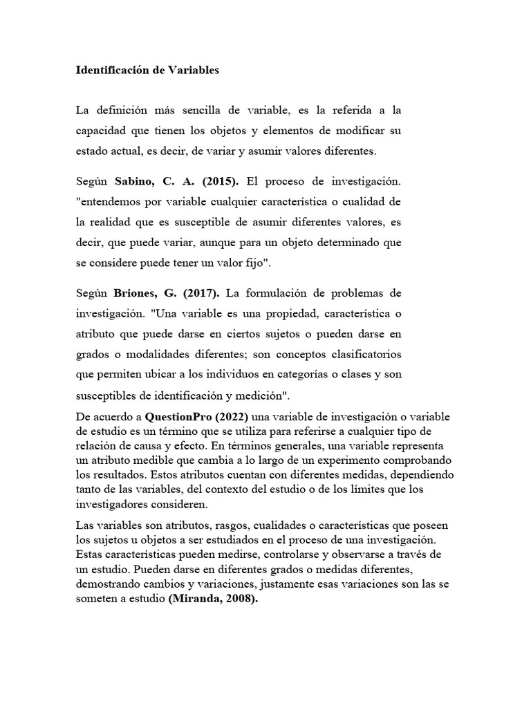 Identificación De Variables Pdf Science