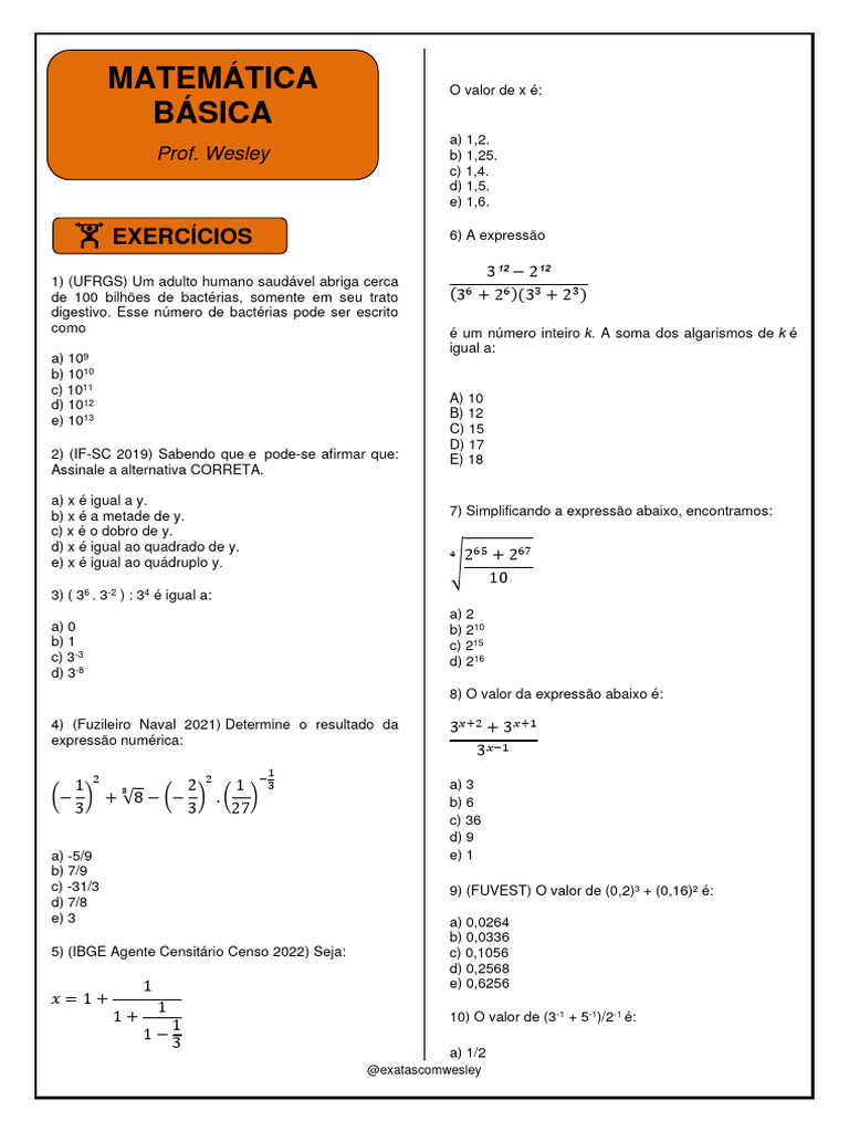 QUESTÕES-MATEMÁTICA-BÁSICA | PDF