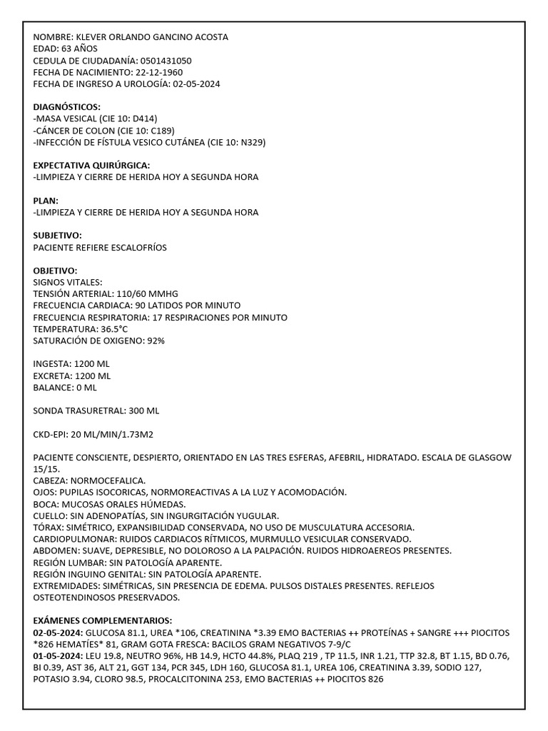 Cama Cirugía General 21 Klever Orlando Gancino Acosta | Descargar gratis PDF | Enfermedades y ...