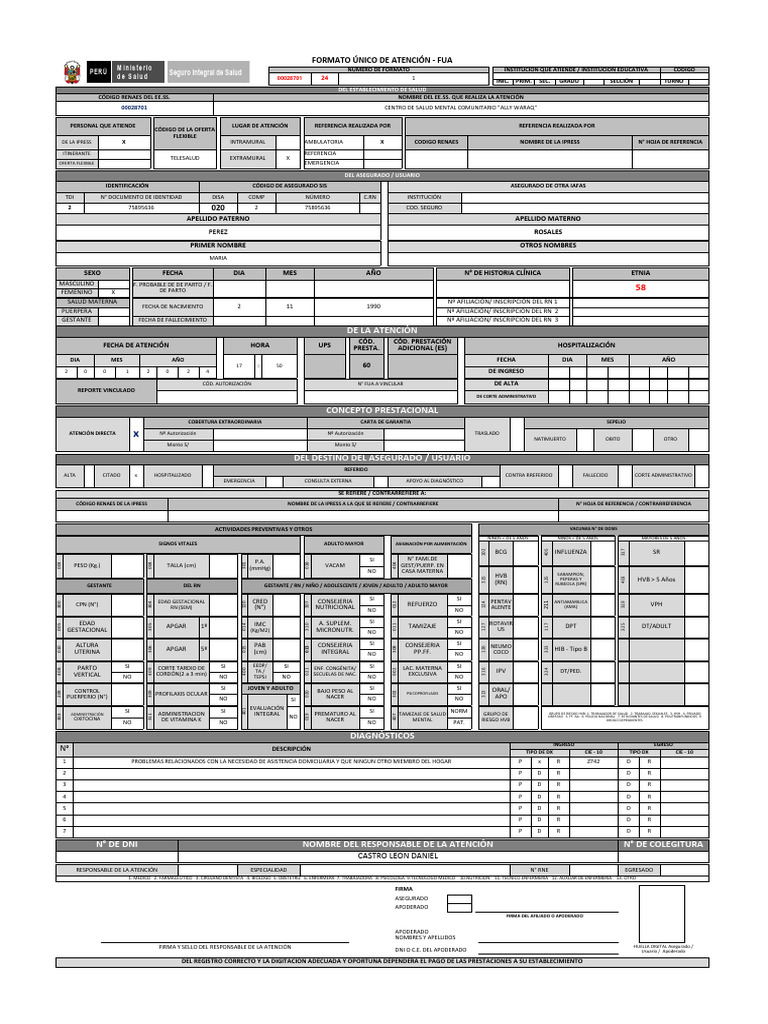 Modelo de FUA Visita Domiciliaria | PDF | Psicoterapia | Psiquiatría