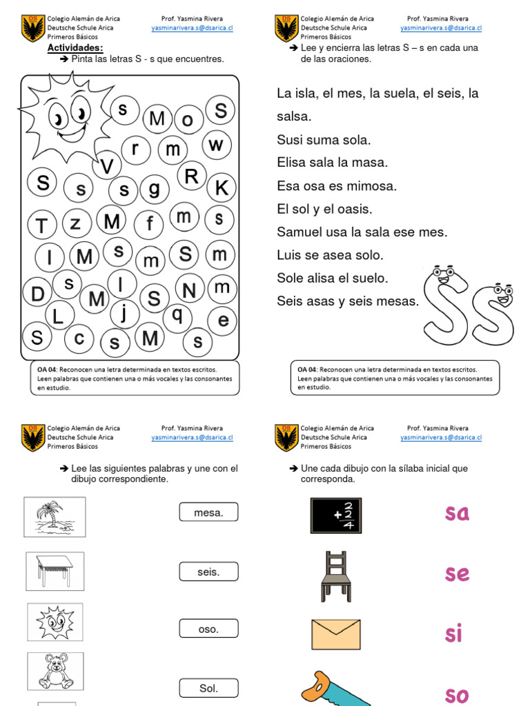 Guía Letra S Lectura | PDF | Lingüística | Fonética