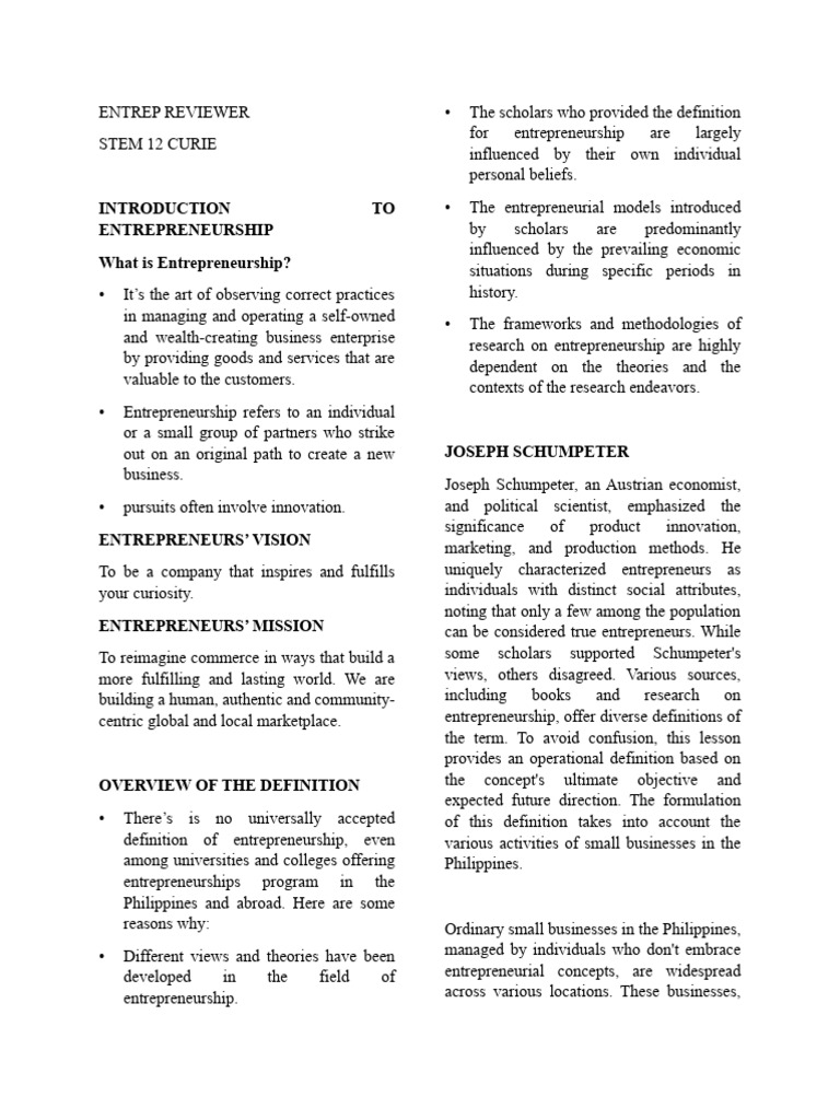 Entrep Reviewer.curie | Download Free PDF | Entrepreneurship | Business Economics
