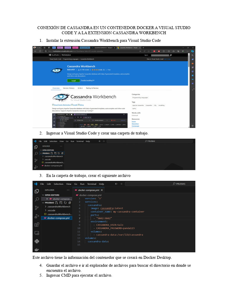 Conectar Cassandra en Docker a VS Code | PDF
