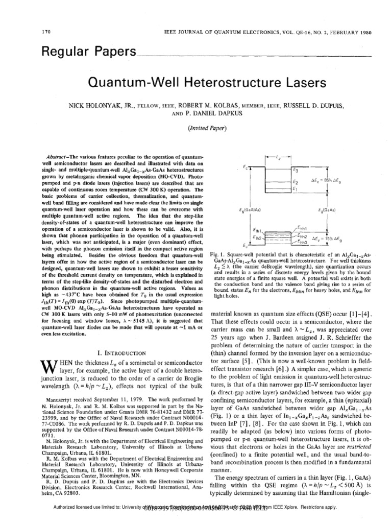 Quantum-Well Heterostructure Lasers | Download Free PDF | Laser Diode | Laser