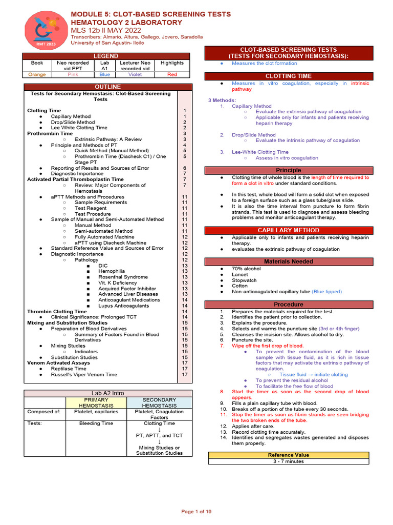 HM2(lab)5- Clot Based Screening Tests | PDF | Coagulation | Clinical ...