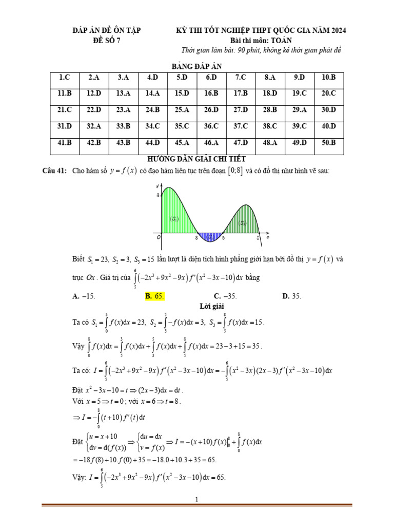 DE SO 7 Dap An Tu Cau 41 Den Cau 50 | PDF