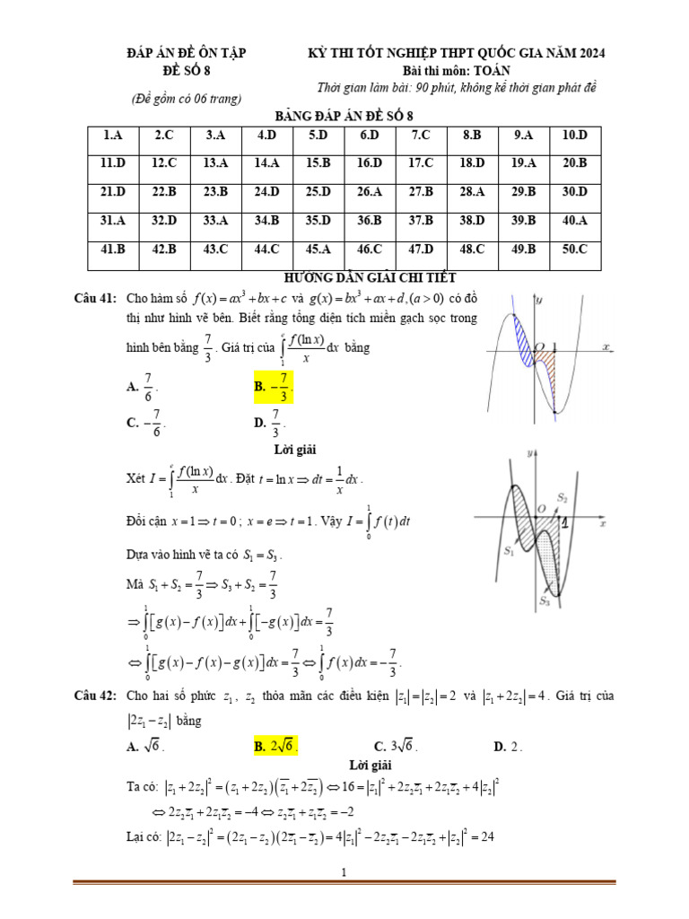 DE SO 8 Dap An Tu Cau 41 Den Cau 50 | PDF