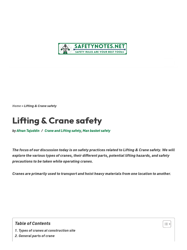 Lifting & Crane Safety - Hazards & Precautions | PDF | Crane (Machine)
