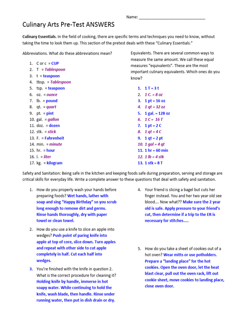 Culinary Arts Pretest With Answers | PDF | Breads | Pasta