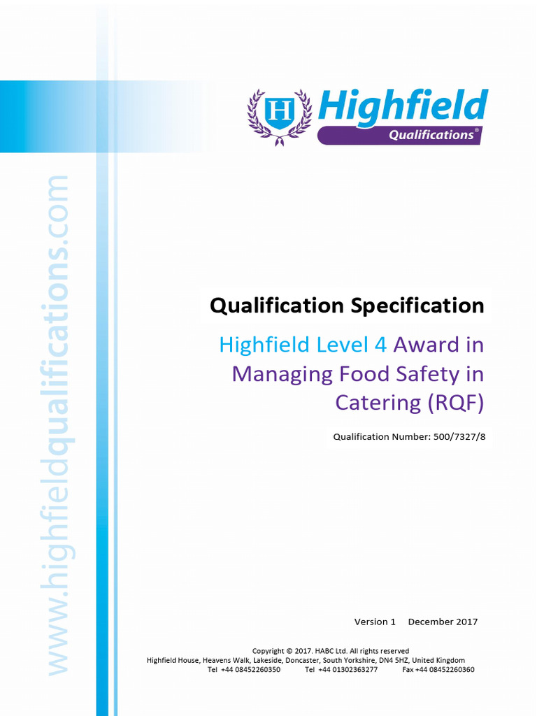 Highfield Level 4 Award in Food Safety in Catering | PDF | Foodborne Illness | Food Safety