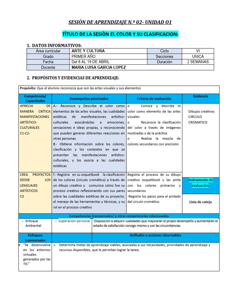 SESIÒN DE APRENDIZAJE 02-1 | PDF | Aprendizaje | Evaluación