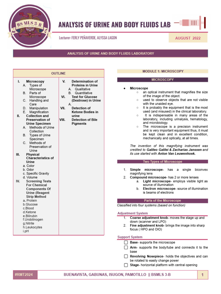 Aubf Lab Midterm | PDF | Microscope | Urine