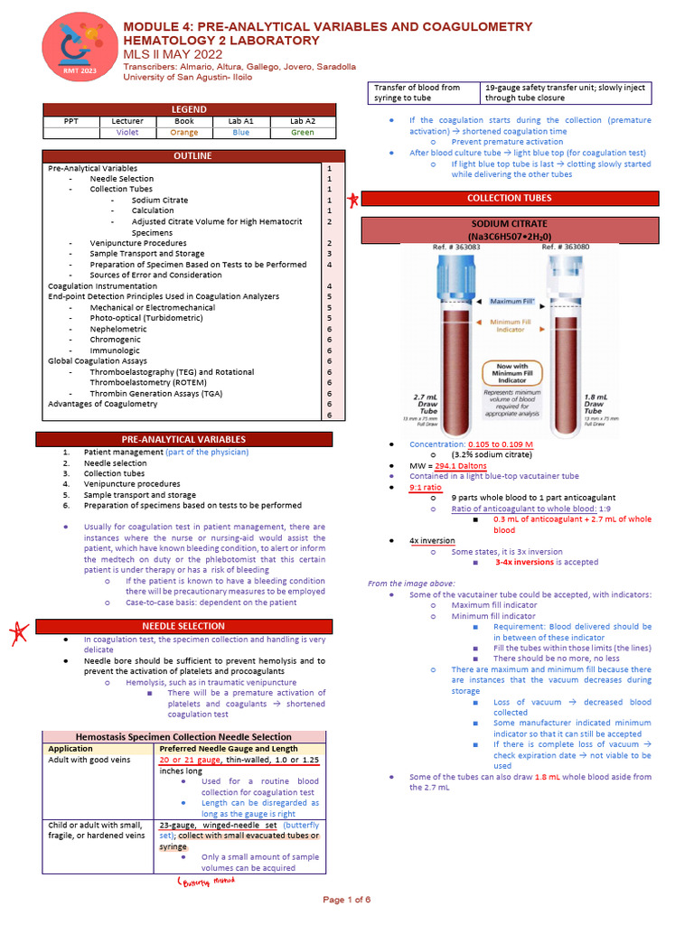 HM2lab4 Pre Analytical Variables and Coagulometry | PDF | Coagulation ...