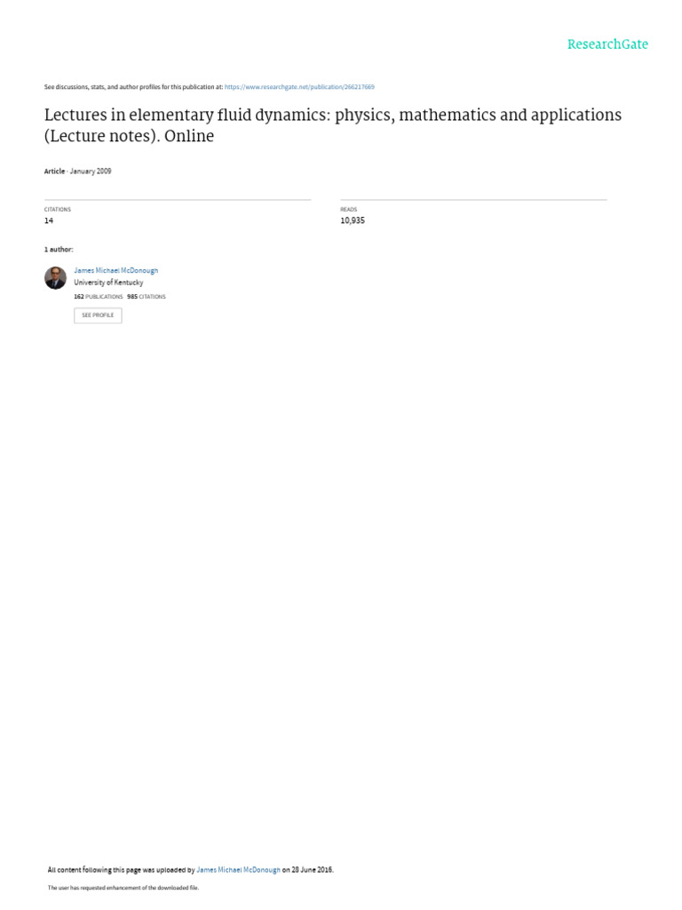 Lectures in Elementary Fluid Dynamics Physics Math | PDF | Fluid Dynamics | Fluid Mechanics