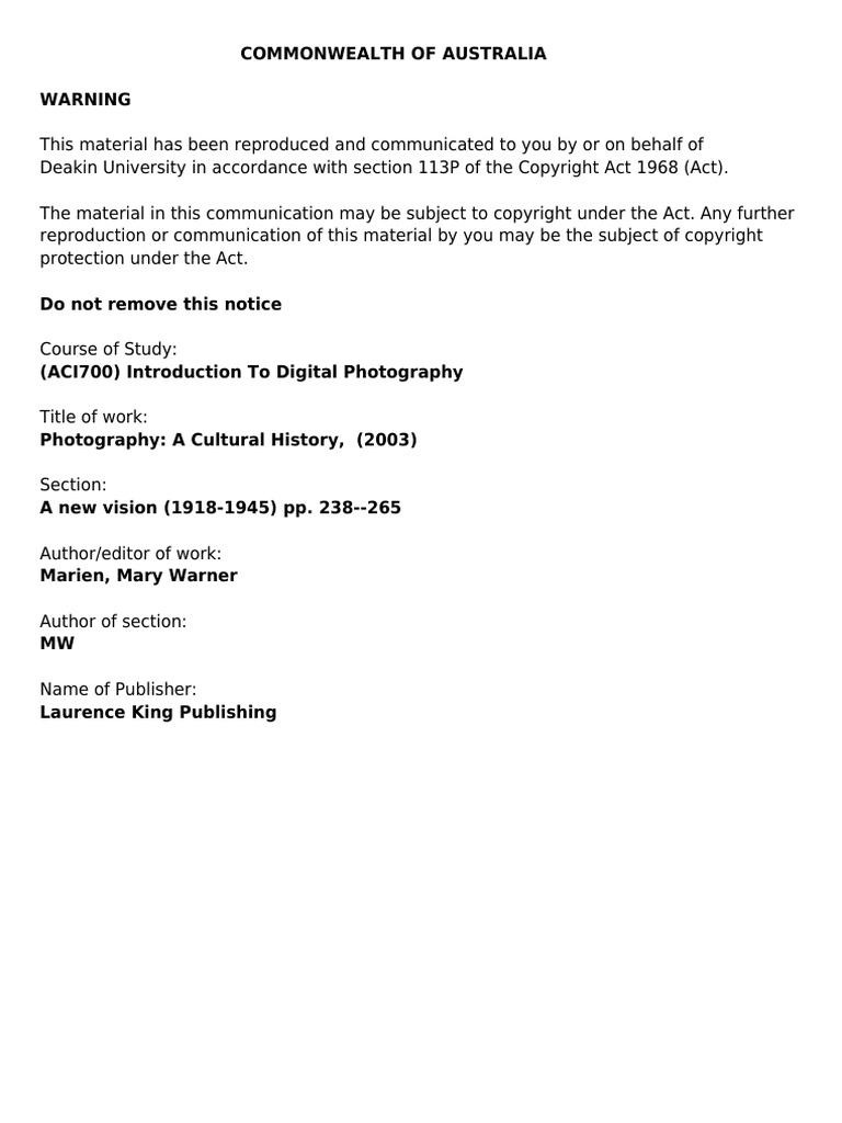 ACI700-Marien Mary Warner-Photography A Cultural History-A New Vision ...