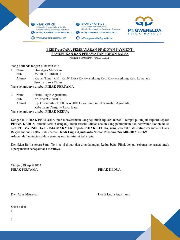 Hendi-Berita Acara DP | PDF