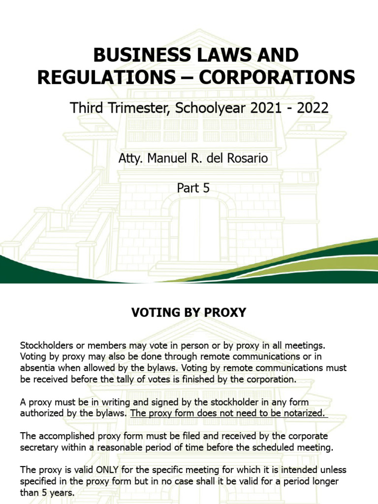 Corporation Slides Part 5 | PDF | Stocks | Proxy Voting