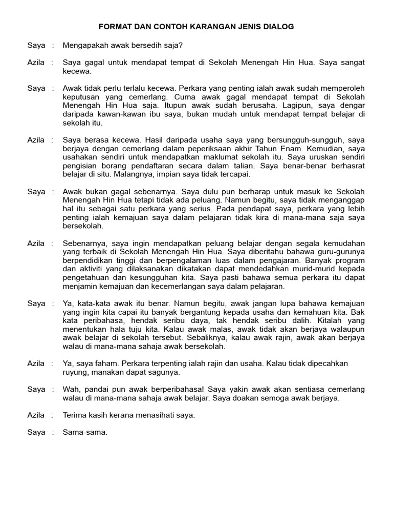 Format Dan Contoh Karangan Jenis Dialog | PDF