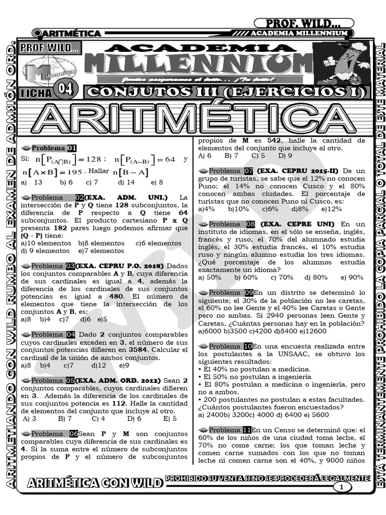 Conjuntos Iii Ejercicios I Nuevo Ficha 04 Millennium D Ord 2021 Iii 29 0 1 Pdf
