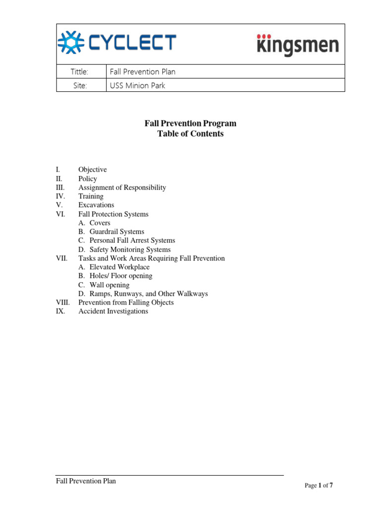 Fall Prevention Plan-USS - Copy1 | Download Free PDF | Occupational ...