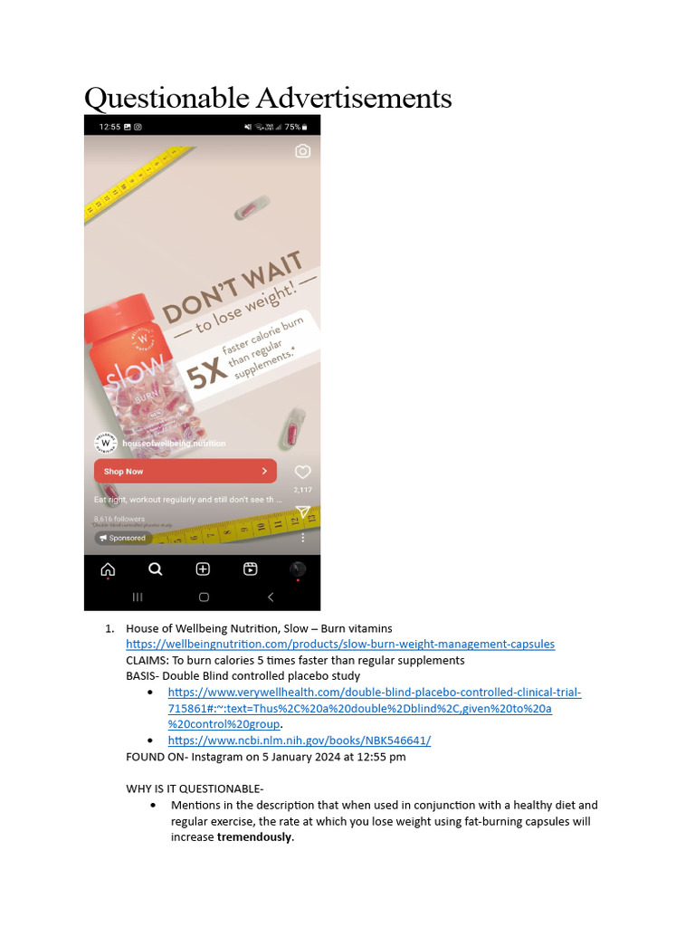 Questionable Advertisements | PDF | Weight Loss | Fat