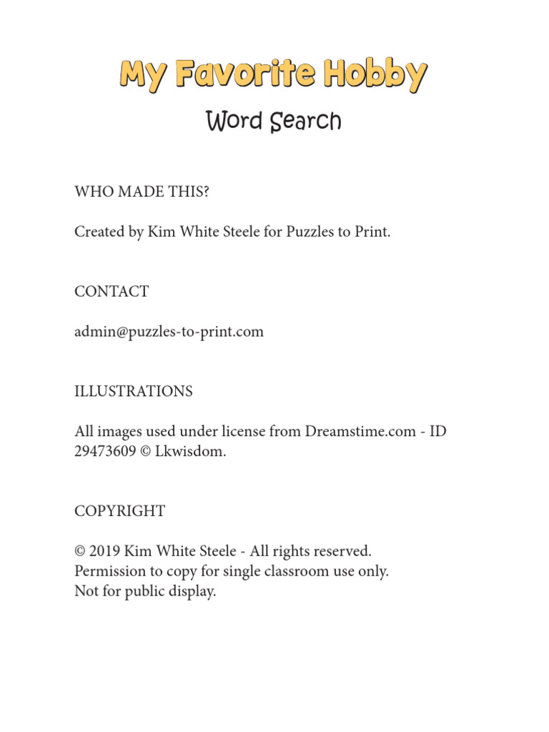 My Favorite Hobby Word Search | PDF | Word Search | Civil Law (Common Law)
