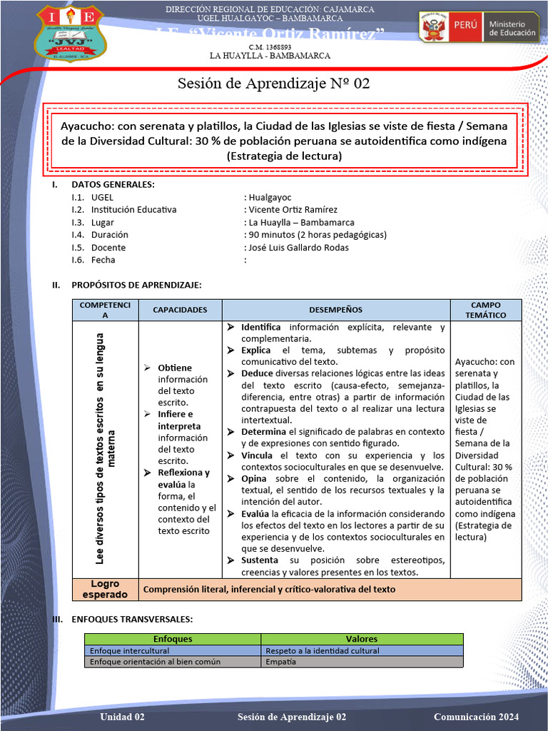 Sesión de Aprendizaje #02 - Unidad 02 - Segundo | PDF | Aprendizaje | Modificación de comportamiento