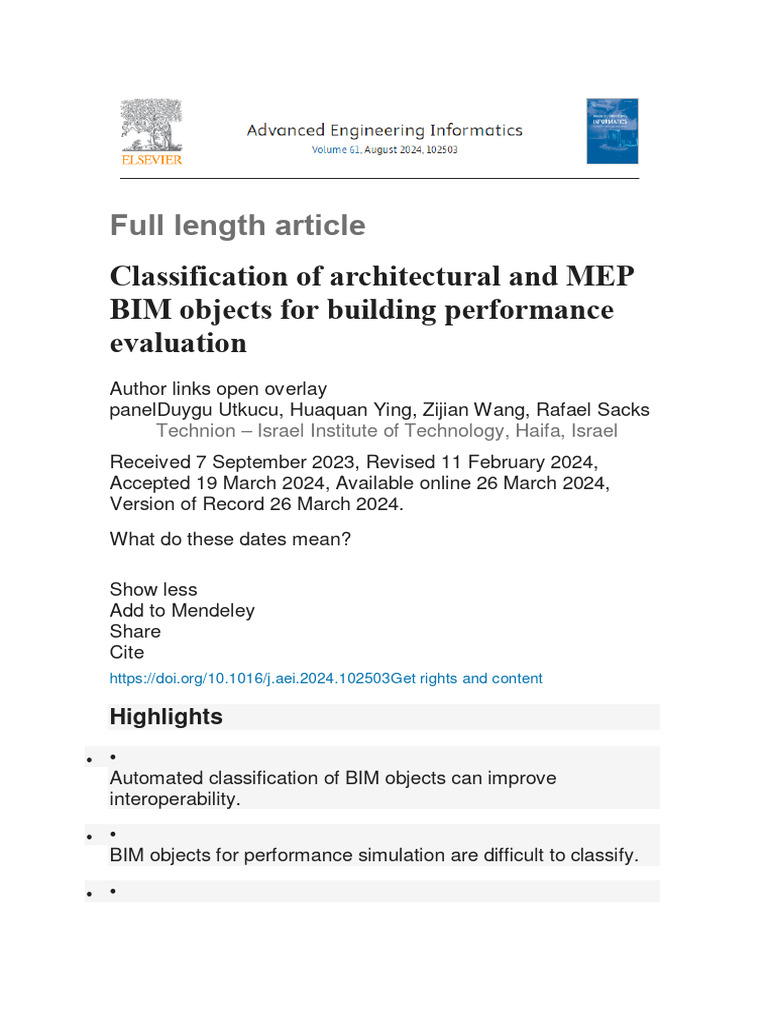 Classification of Architectural and MEP BIM Objects For Building ...