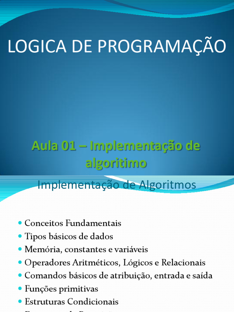 Aula 01 Logica de Programacao - Logica Matematica | PDF | Algoritmos | Variável (Ciência da ...